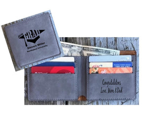 Bi-fold Wallet Personalized, Graduation Gift Engraved Gray Leatherette ...